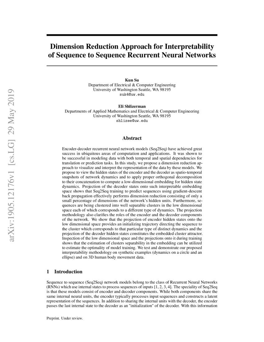 Dimension Reduction Approach for Interpretability of Sequence to Sequence Recurrent Neural ...