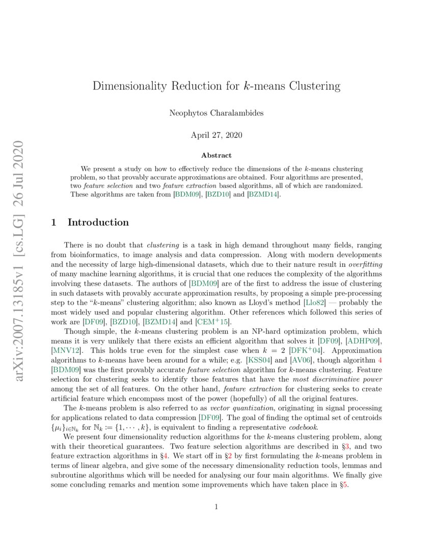 Dimensionality Reduction For K Means Clustering Deepai