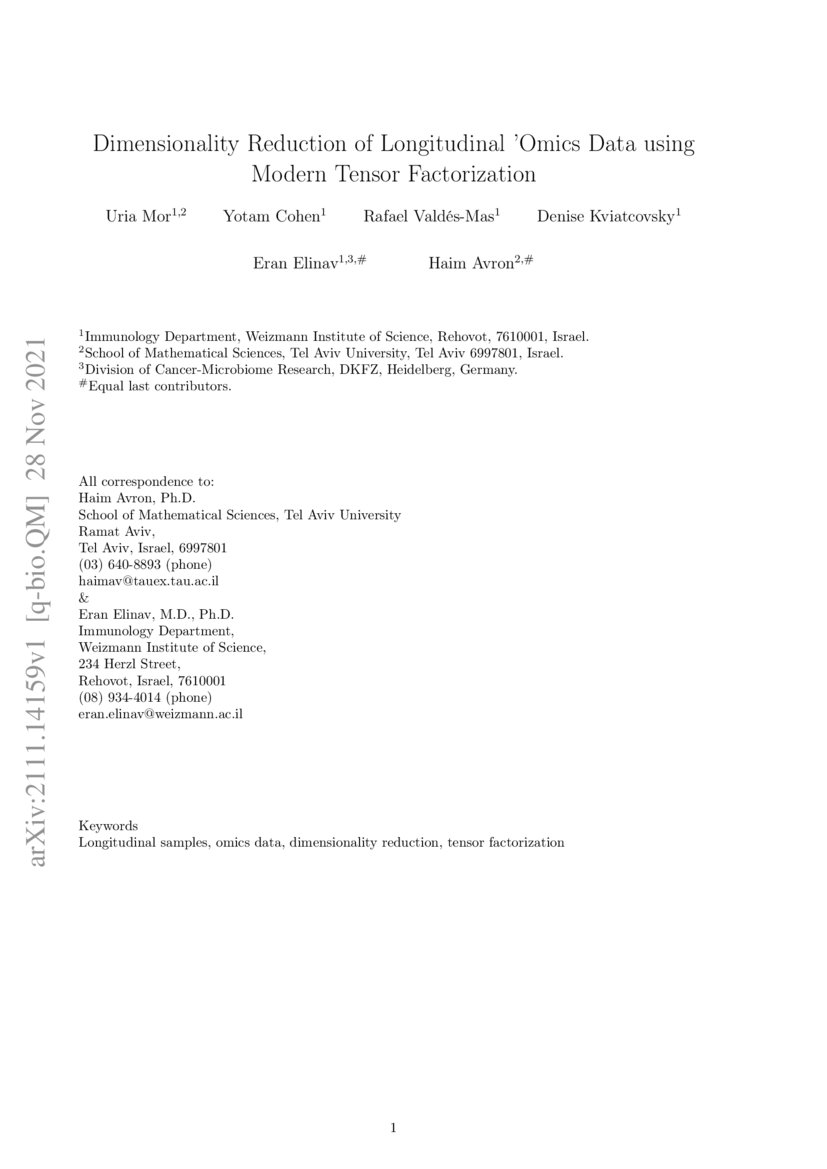 Dimensionality Reduction Of Longitudinal Omics Data Using Modern Tensor Factorization Deepai