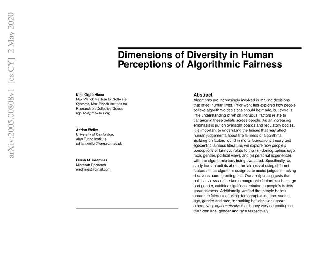 Dimensions of Diversity in Human Perceptions of Algorithmic Fairness | DeepAI