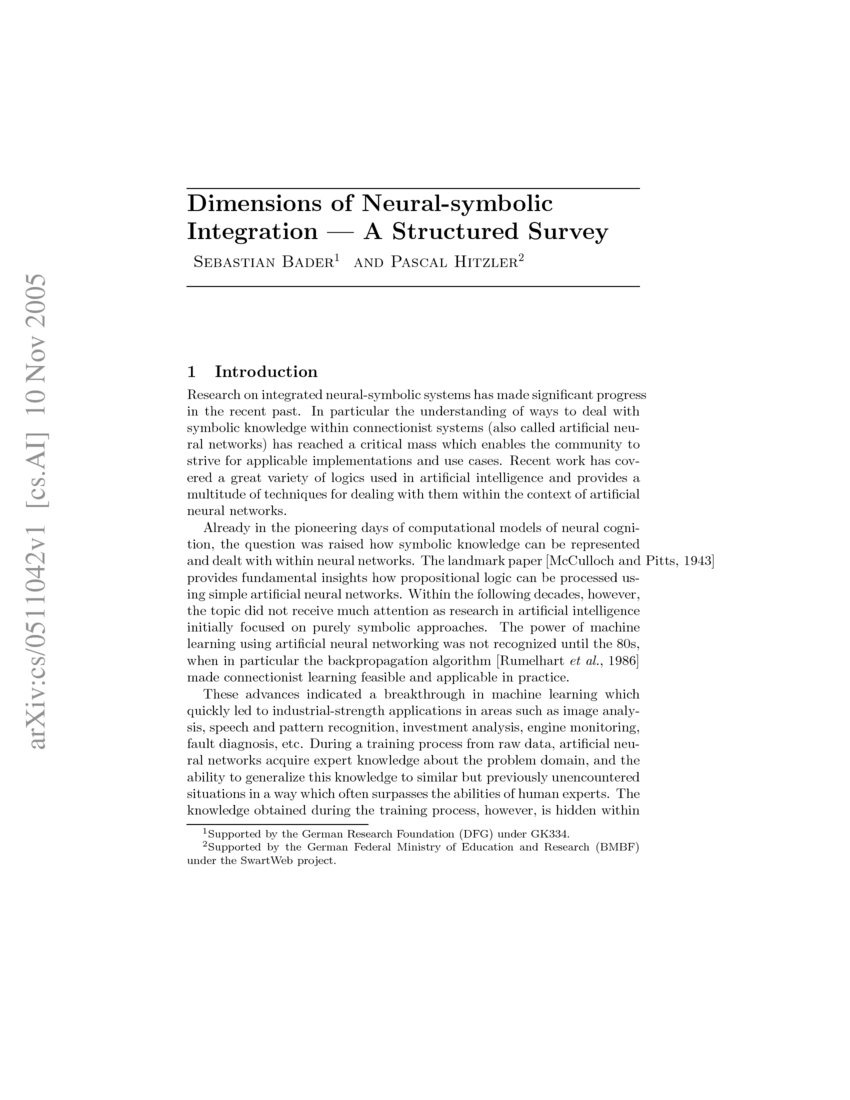 Dimensions of Neural-symbolic Integration - A Structured Survey | DeepAI