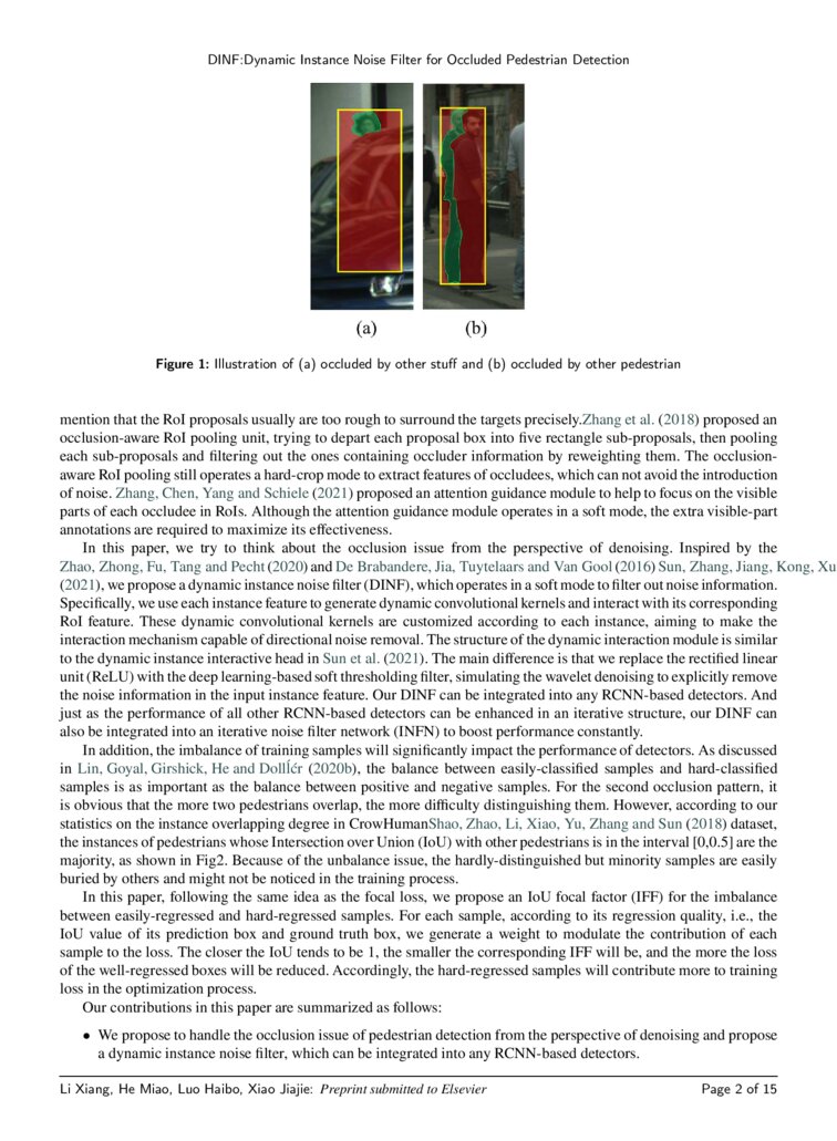 Dinf Dynamic Instance Noise Filter For Occluded Pedestrian Detection