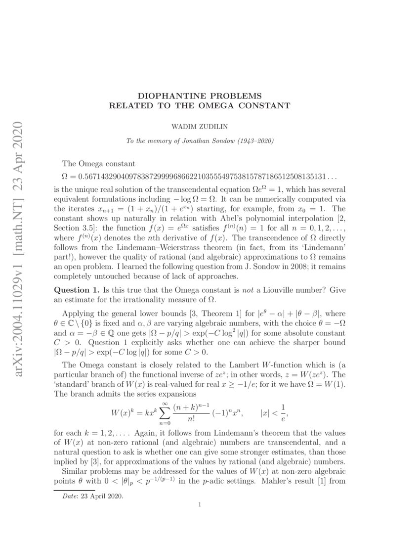 Diophantine problems related to the Omega constant | DeepAI