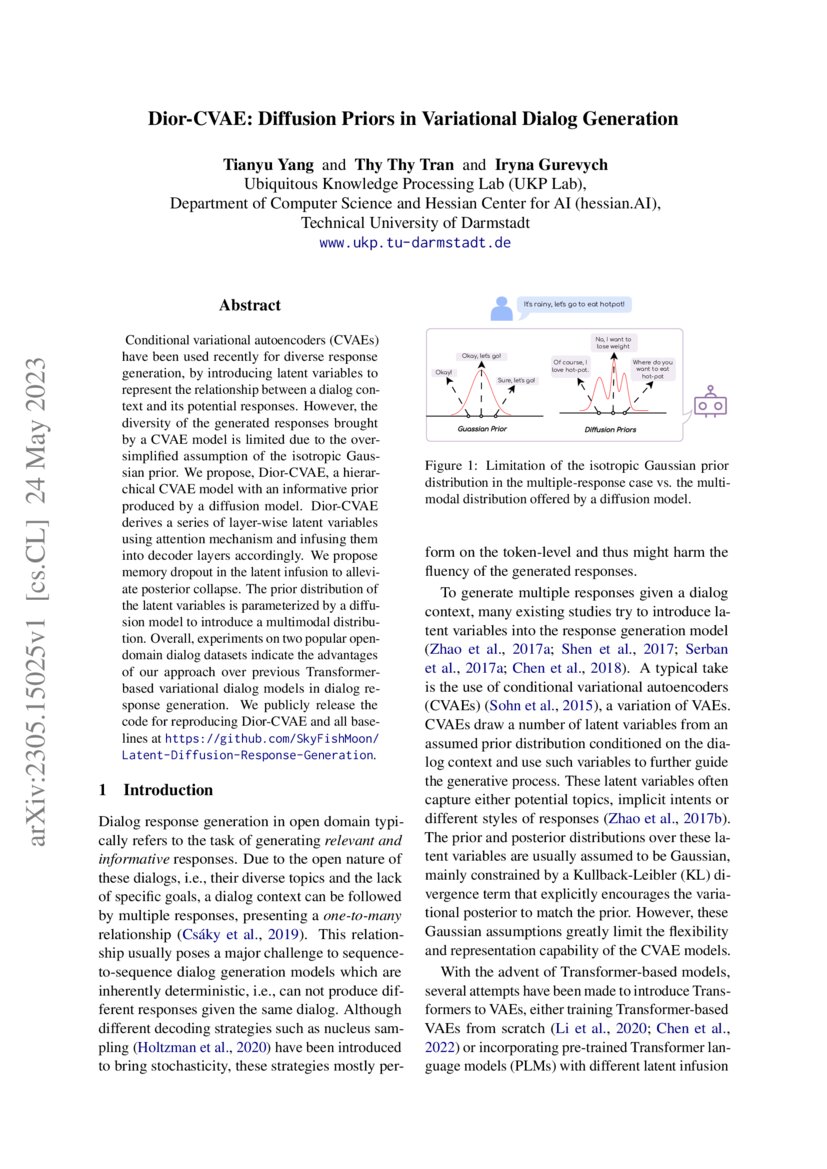 Dior Cvae Diffusion Priors In Variational Dialog Generation Deepai 