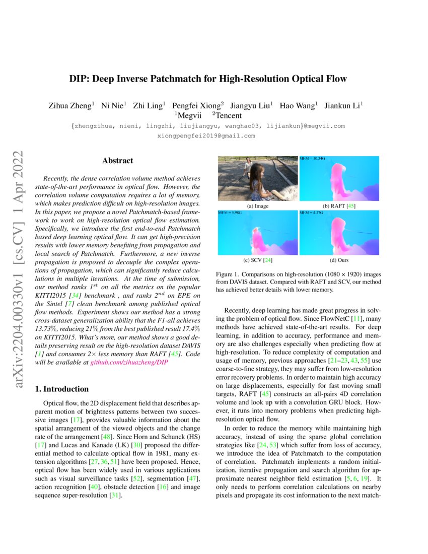 DIP Deep Inverse Patchmatch For High Resolution Optical Flow DeepAI