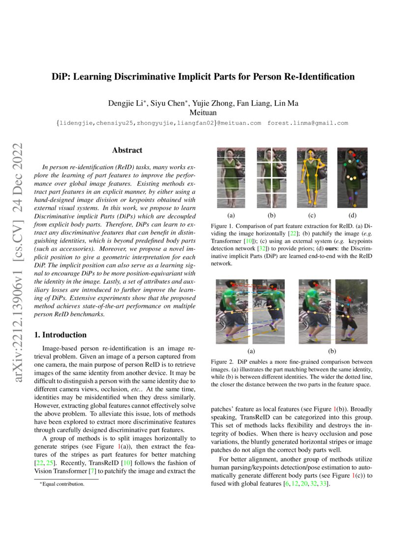 DiP: Learning Discriminative Implicit Parts for Person Re-Identification | DeepAI