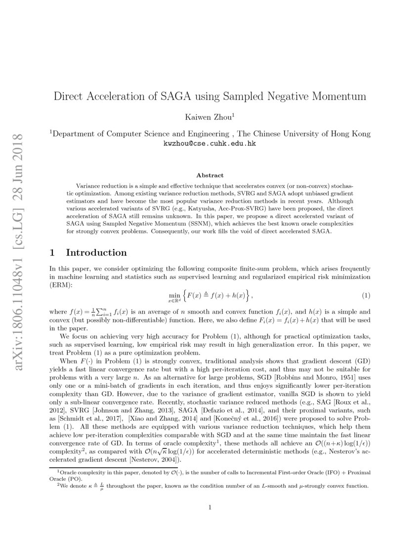 Direct Acceleration of SAGA using Sampled Negative Momentum | DeepAI