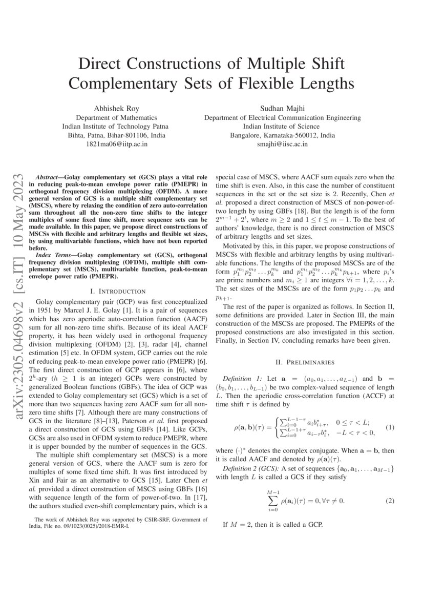 Direct Constructions of Multiple Shift Complementary Sets of Flexible Lengths | DeepAI