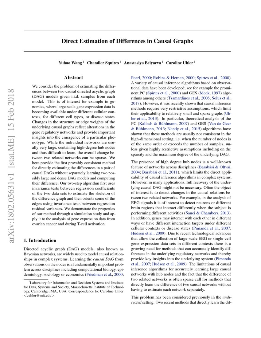 Direct Estimation Of Differences In Causal Graphs Deepai
