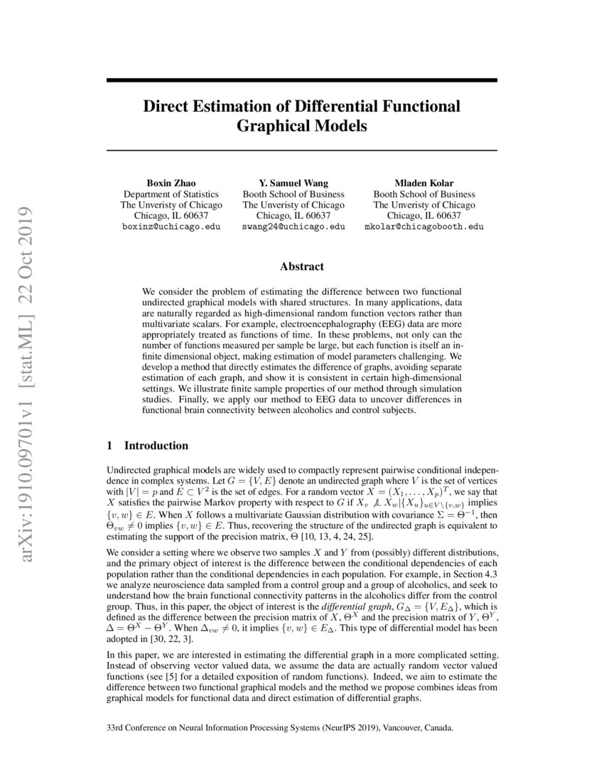 Direct Estimation of Differential Functional Graphical Models | DeepAI