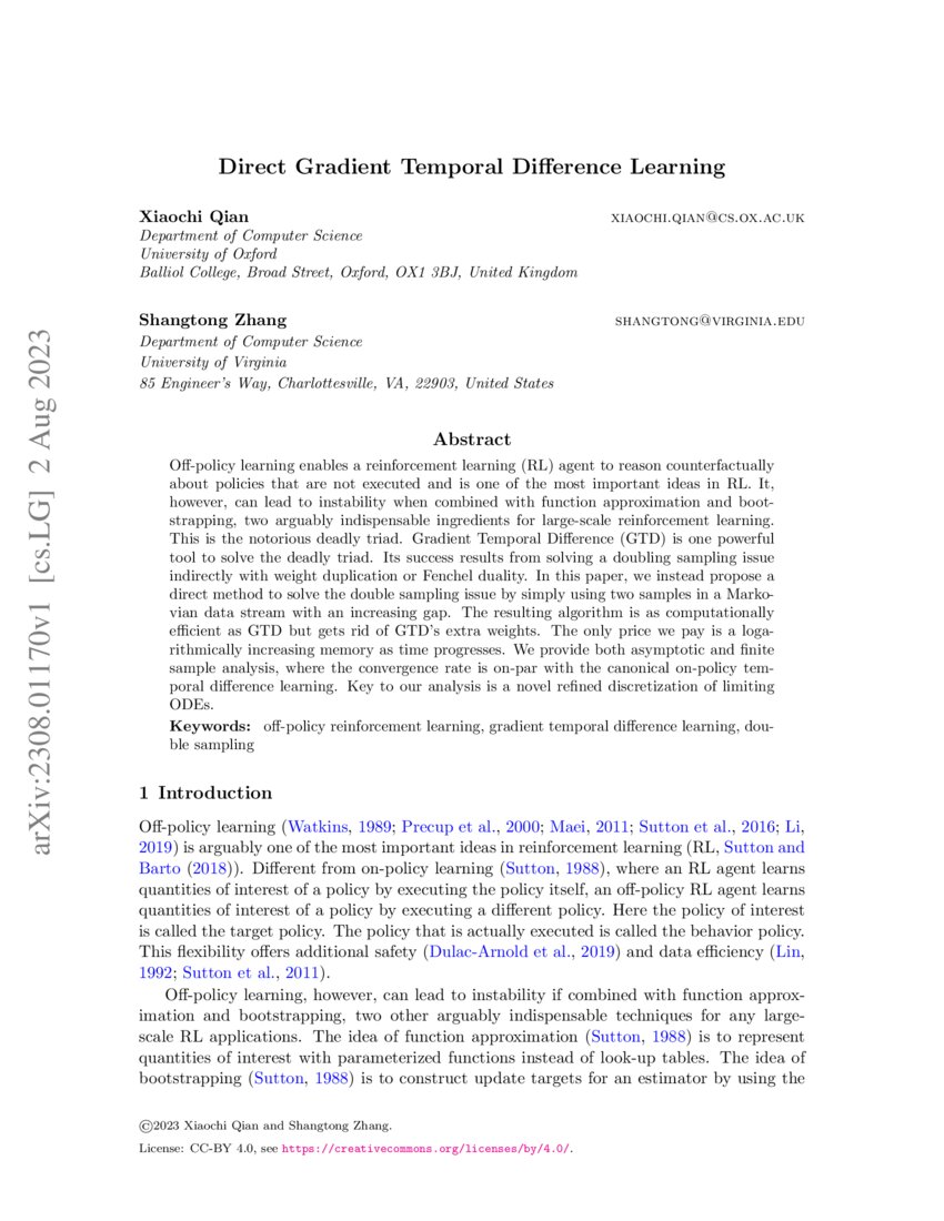 Direct Gradient Temporal Difference Learning | DeepAI
