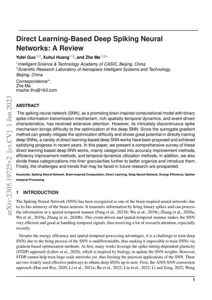 Direct Learning-Based Deep Spiking Neural Networks: A Review | DeepAI Direct Learning-Based Deep Spiking Neural Networks: A Review | DeepAI
