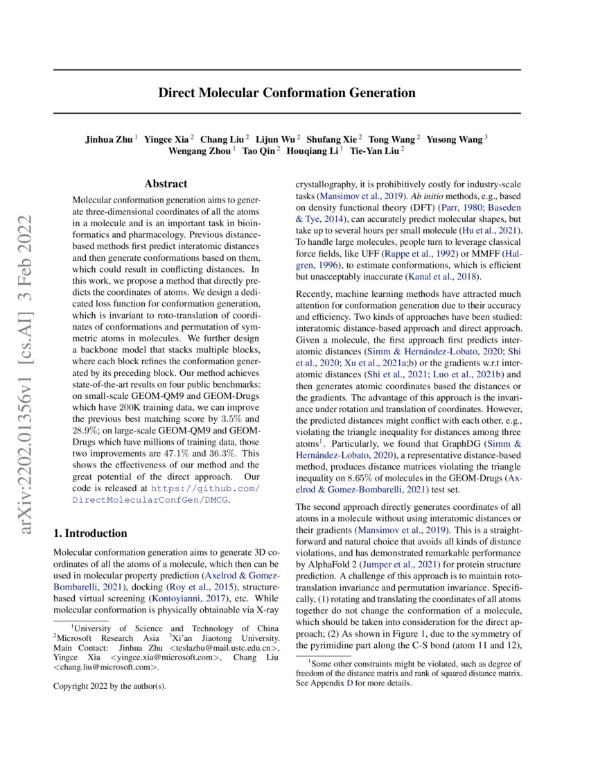 Direct Molecular Conformation Generation | DeepAI