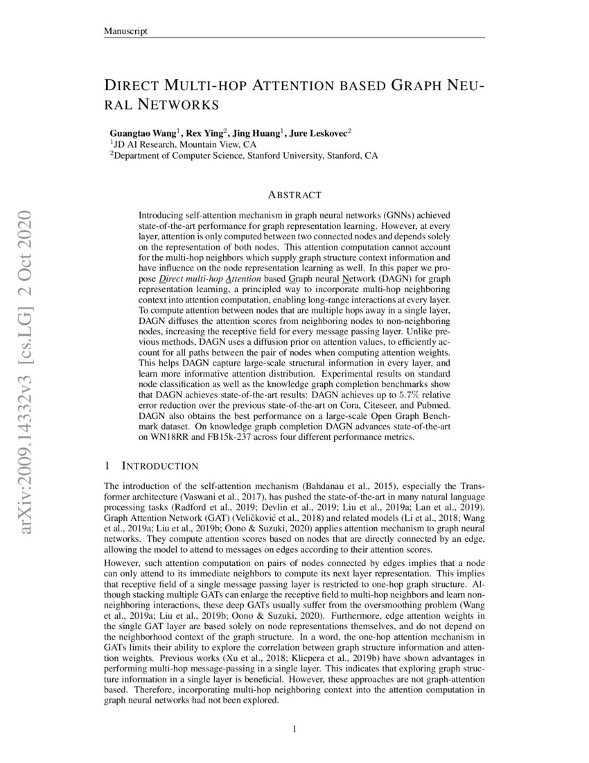 Direct Multi-hop Attention based Graph Neural Network | DeepAI