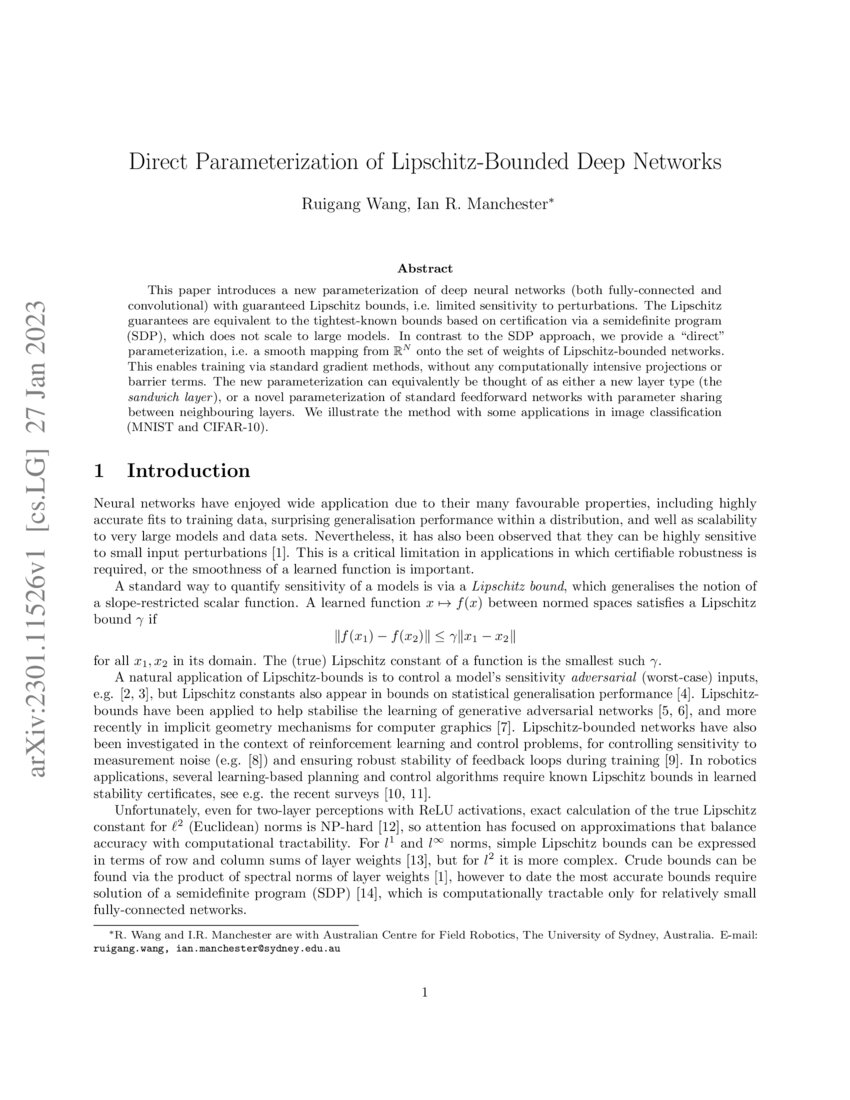Direct Parameterization Of Lipschitz Bounded Deep Networks Deepai