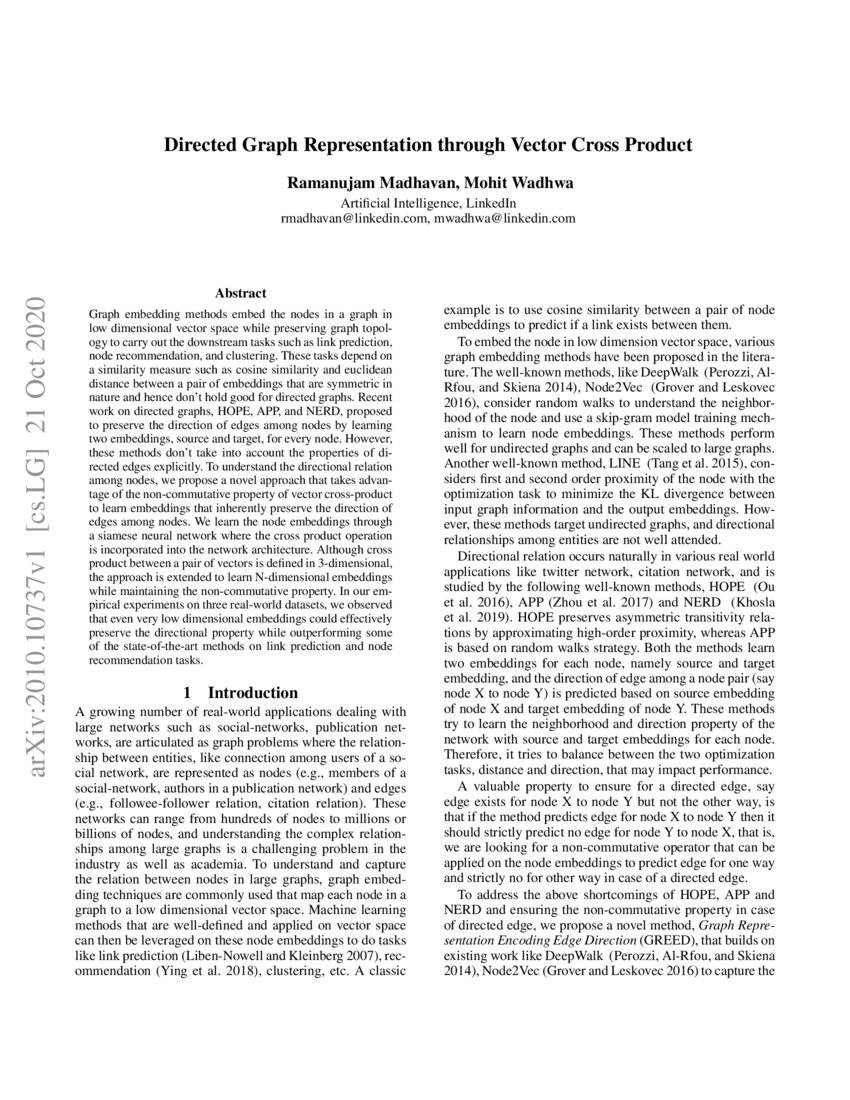 Directed Graph Representation through Vector Cross Product | DeepAI