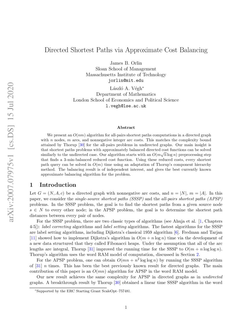 Directed Shortest Paths Via Approximate Cost Balancing Deepai
