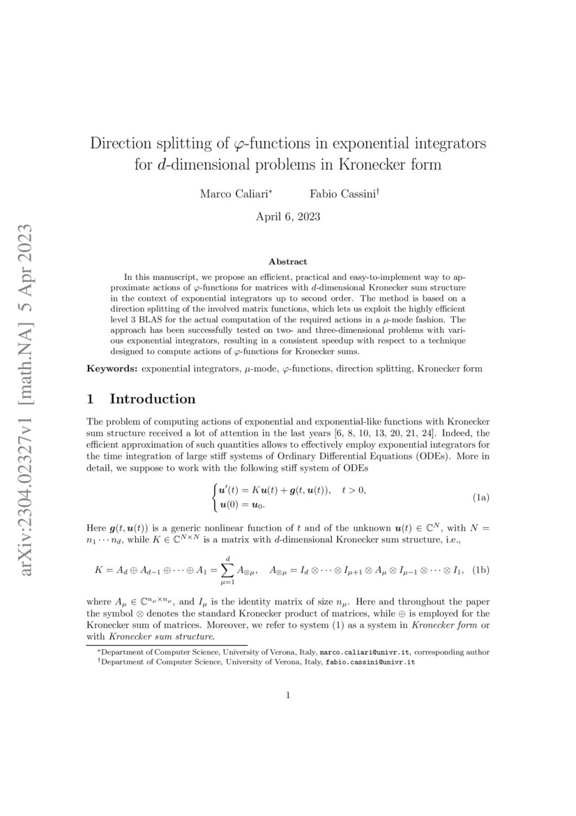 Direction Splitting Of φ Functions In Exponential Integrators For D