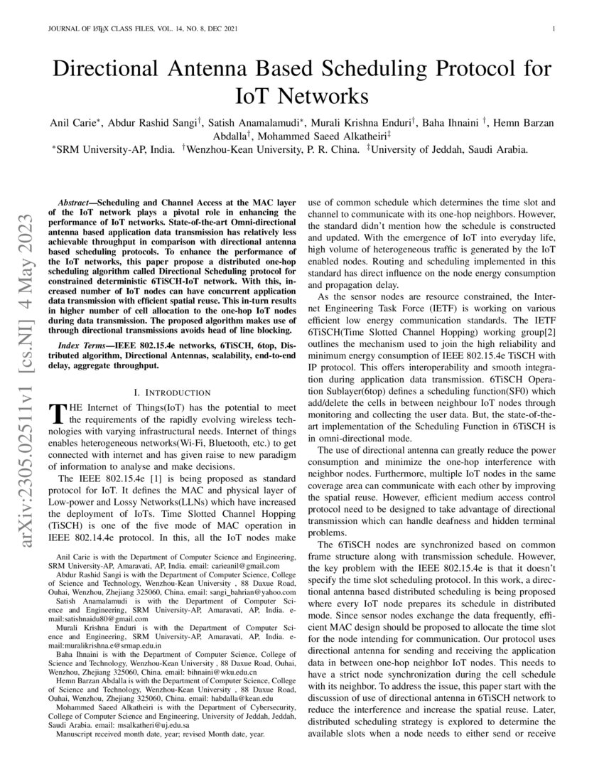 Directional Antenna Based Scheduling Protocol For Iot Networks Deepai