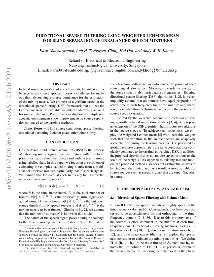 Directional Sparse Filtering using Weighted Lehmer Mean for Blind Separation of Unbalanced ...