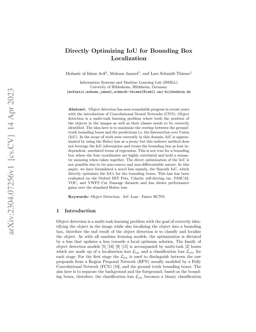 Directly Optimizing Iou For Bounding Box Localization Deepai