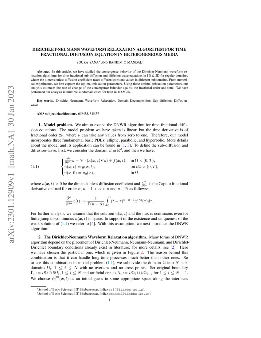 Dirichlet Neumann Waveform Relaxation Algorithm For Time Fractional Diffusion Equation In 