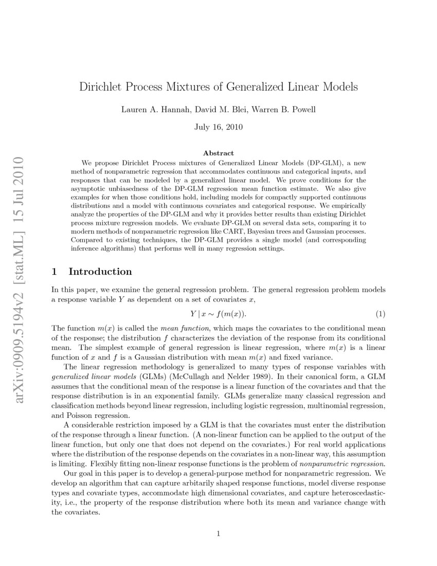 Dirichlet Process Mixtures of Generalized Linear Models | DeepAI