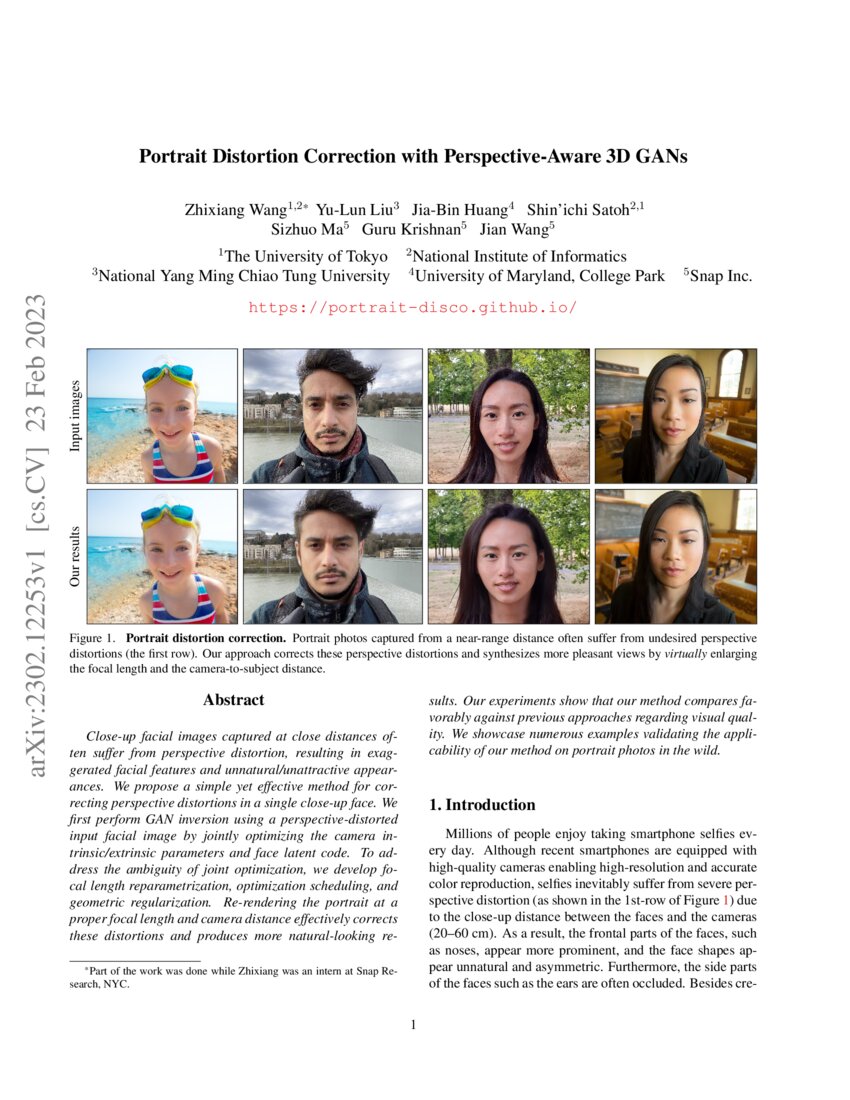 DisCO: Portrait Distortion Correction with Perspective-Aware 3D GANs ...