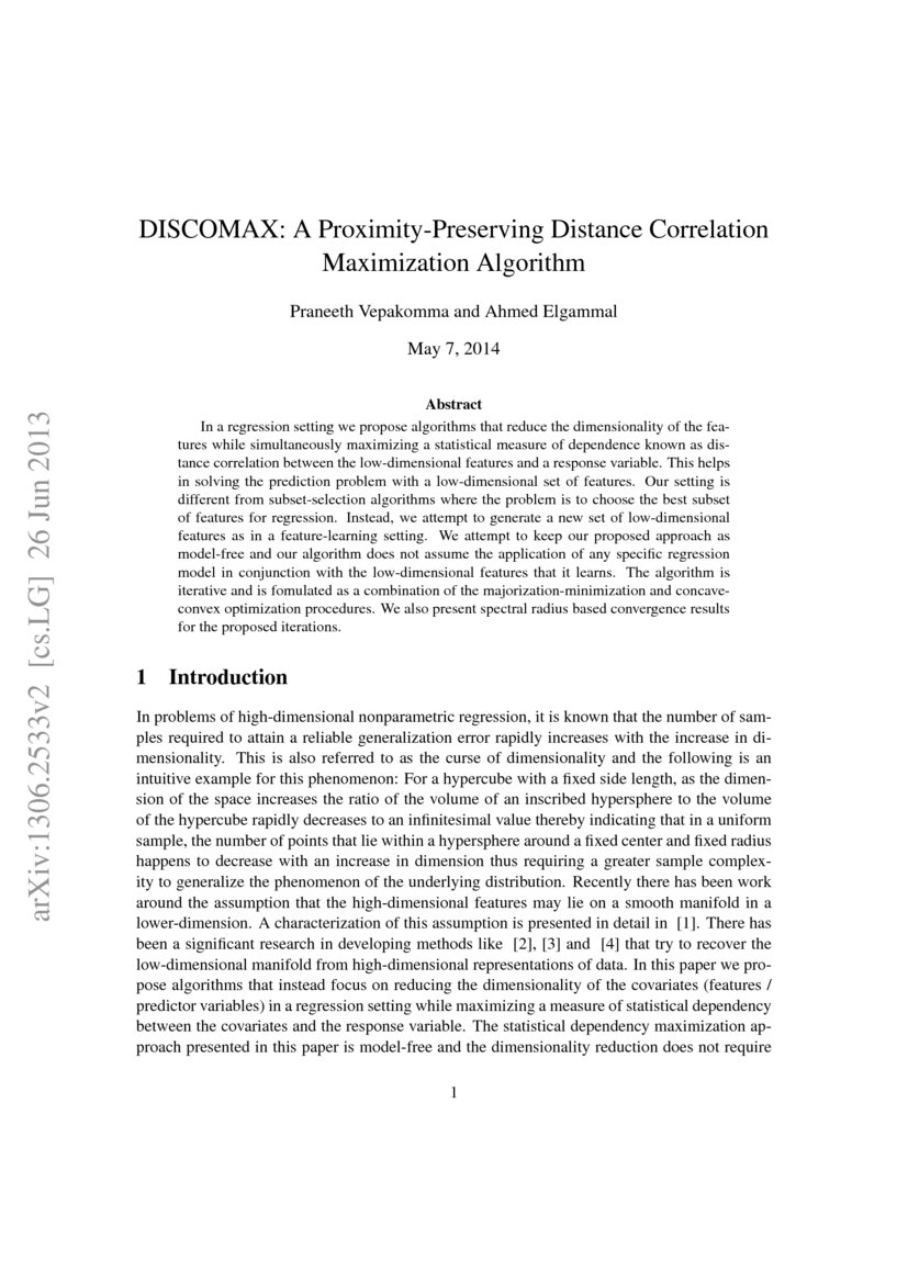 Discomax A Proximity Preserving Distance Correlation Maximization Algorithm Deepai