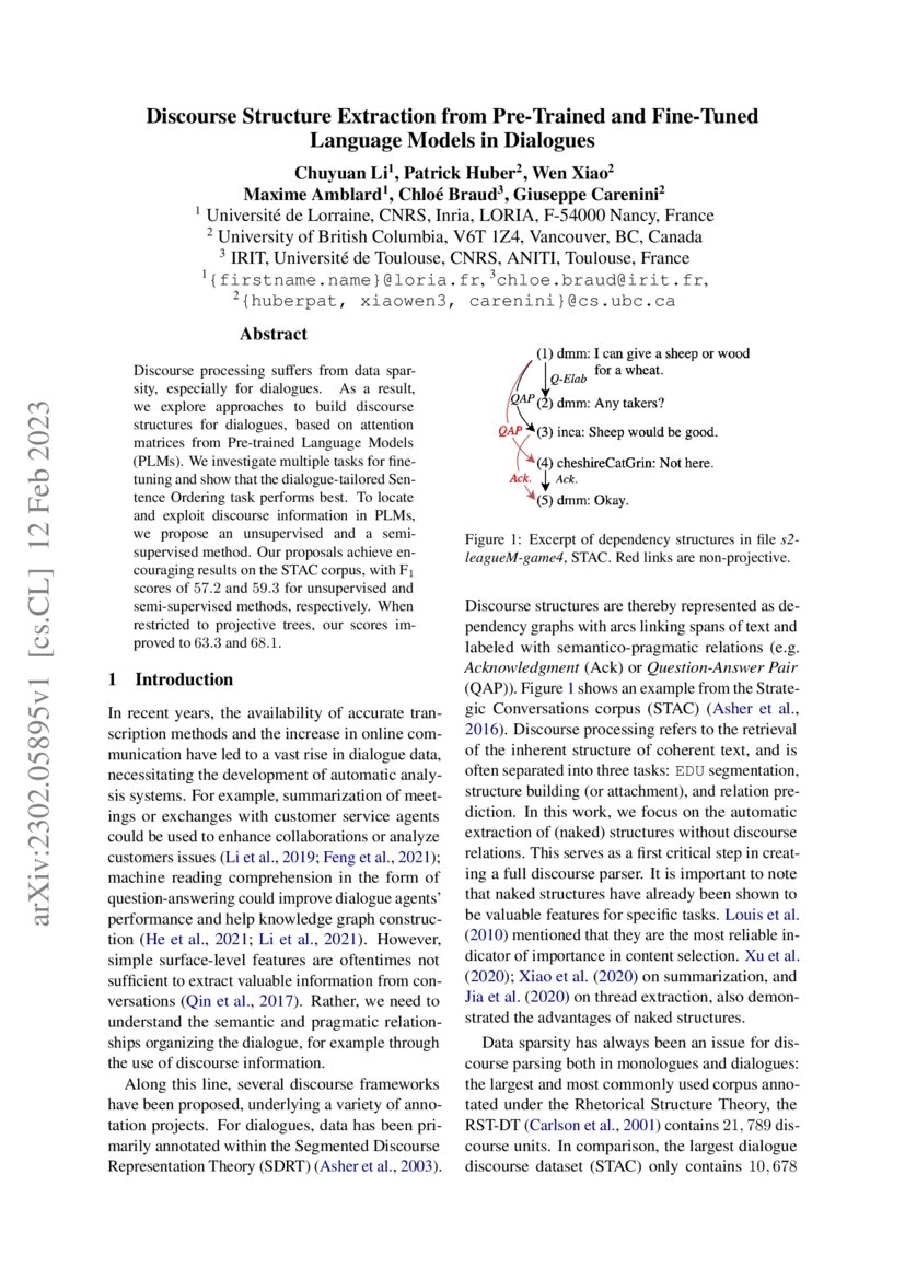 Discourse Structure Extraction From Pre Trained And Fine Tuned Language Models In Dialogues Deepai