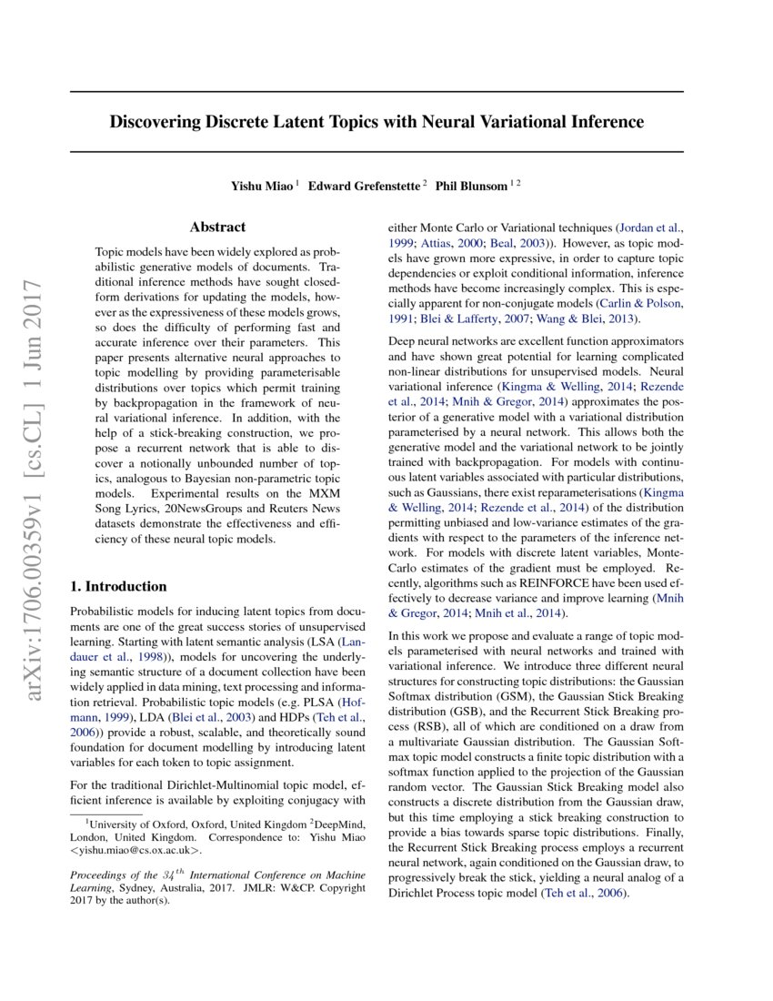 Discovering Discrete Latent Topics with Neural Variational Inference | DeepAI