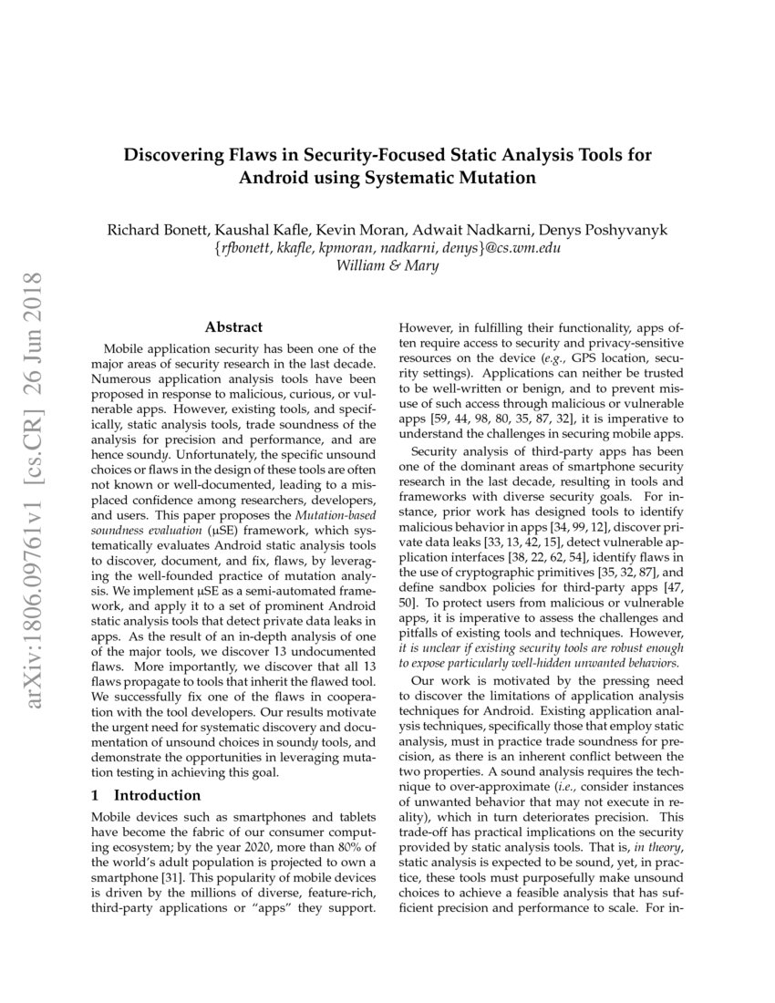 Discovering Flaws In Security Focused Static Analysis Tools For Android Using Systematic