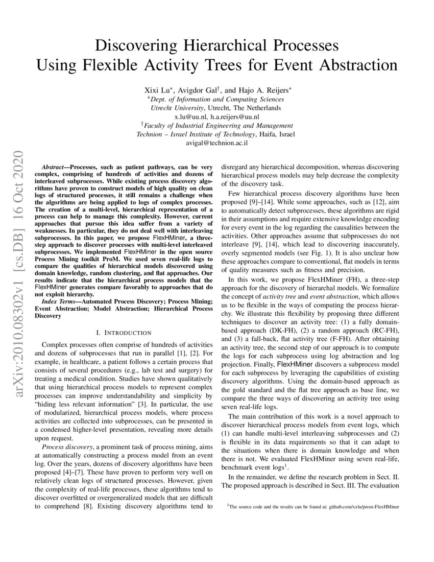 Discovering Hierarchical Processes Using Flexible Activity Trees for Event Abstraction | DeepAI