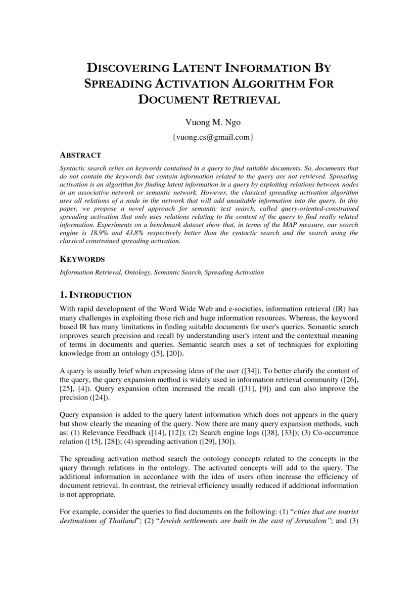 Discovering Latent Information By Spreading Activation Algorithm For Document Retrieval Deepai