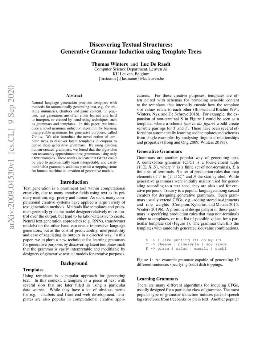 Discovering Textual Structures: Generative Grammar Induction using ...