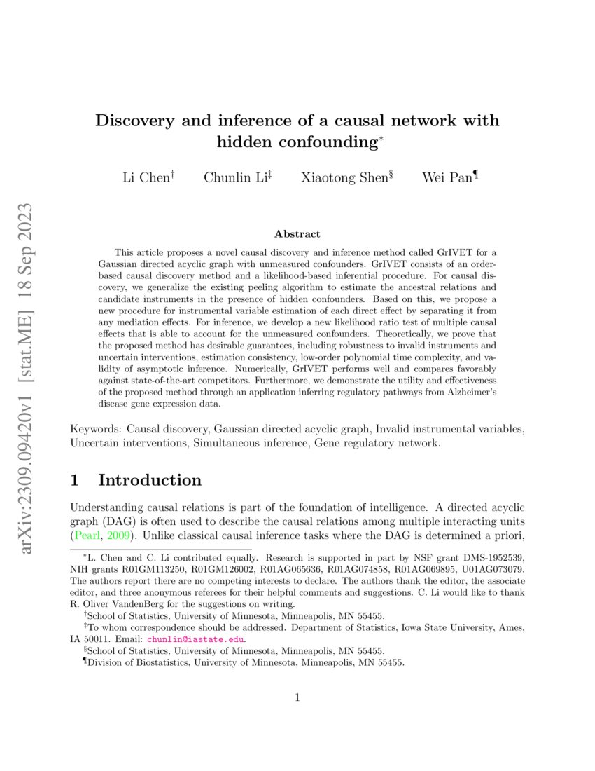 Discovery and inference of a causal network with hidden confounding ...