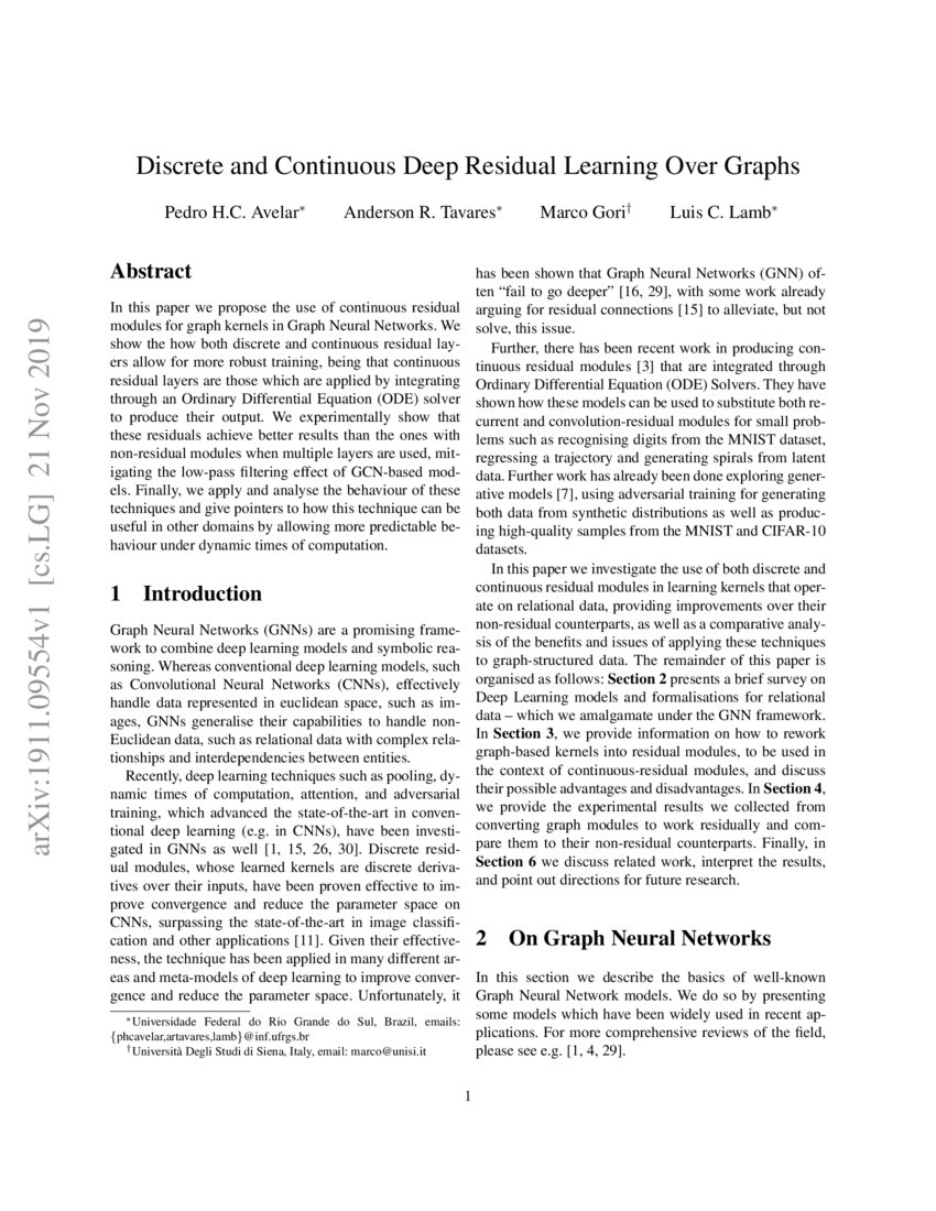 Discrete and Continuous Deep Residual Learning Over Graphs | DeepAI