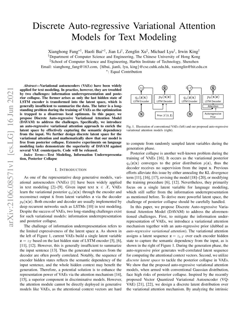 Discrete Auto-regressive Variational Attention Models for Text Modeling ...