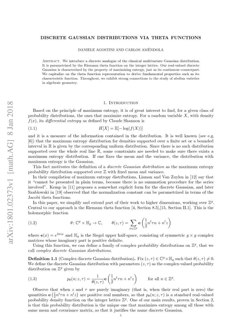 Discrete Gaussian distributions via theta functions | DeepAI