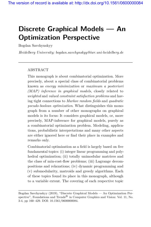 Discrete graphical models – an optimization perspective | DeepAI