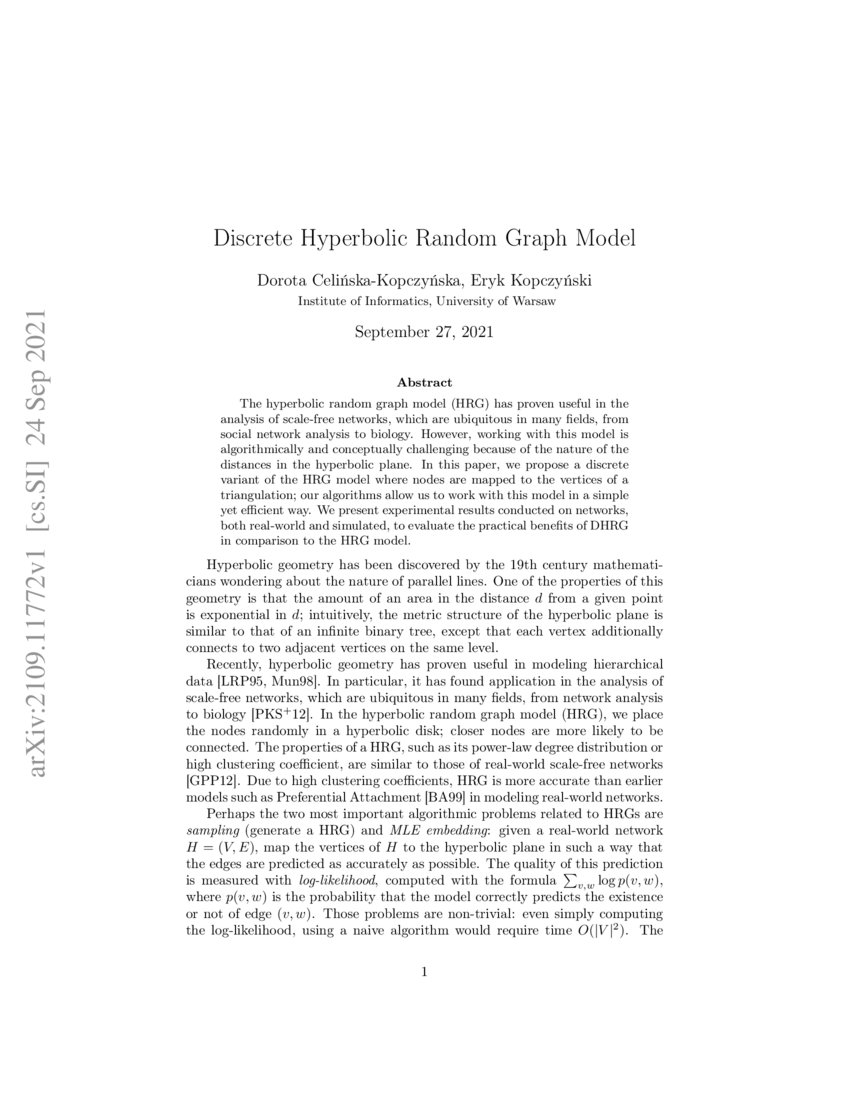 Discrete Hyperbolic Random Graph Model | DeepAI
