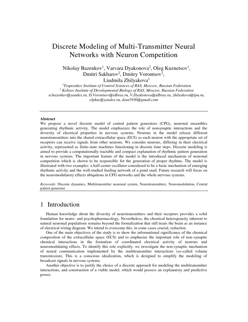 Discrete Modeling Of Multi Transmitter Neural Networks With Neuron