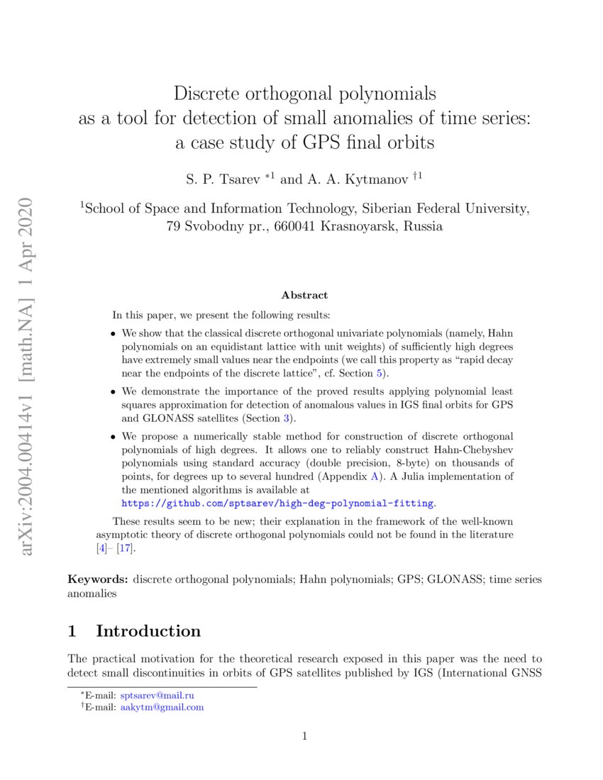 Discrete Orthogonal Polynomials As A Tool For Detection Of Small Anomalies Of Time Series A