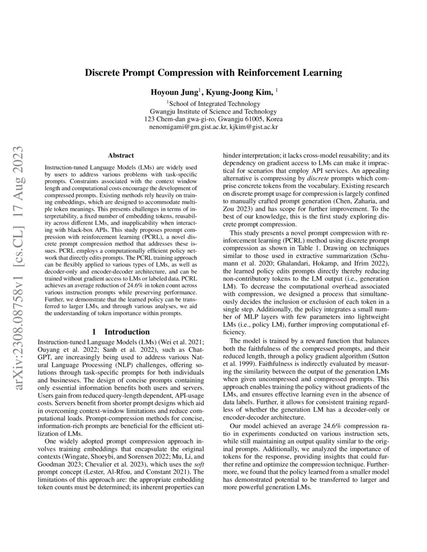 Discrete Prompt Compression with Reinforcement Learning | DeepAI