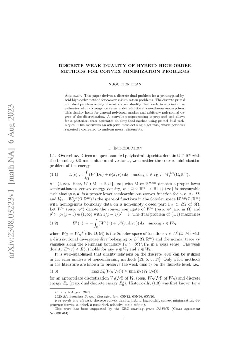 Discrete Weak Duality Of Hybrid High Order Methods For Convex Minimization Problems Deepai