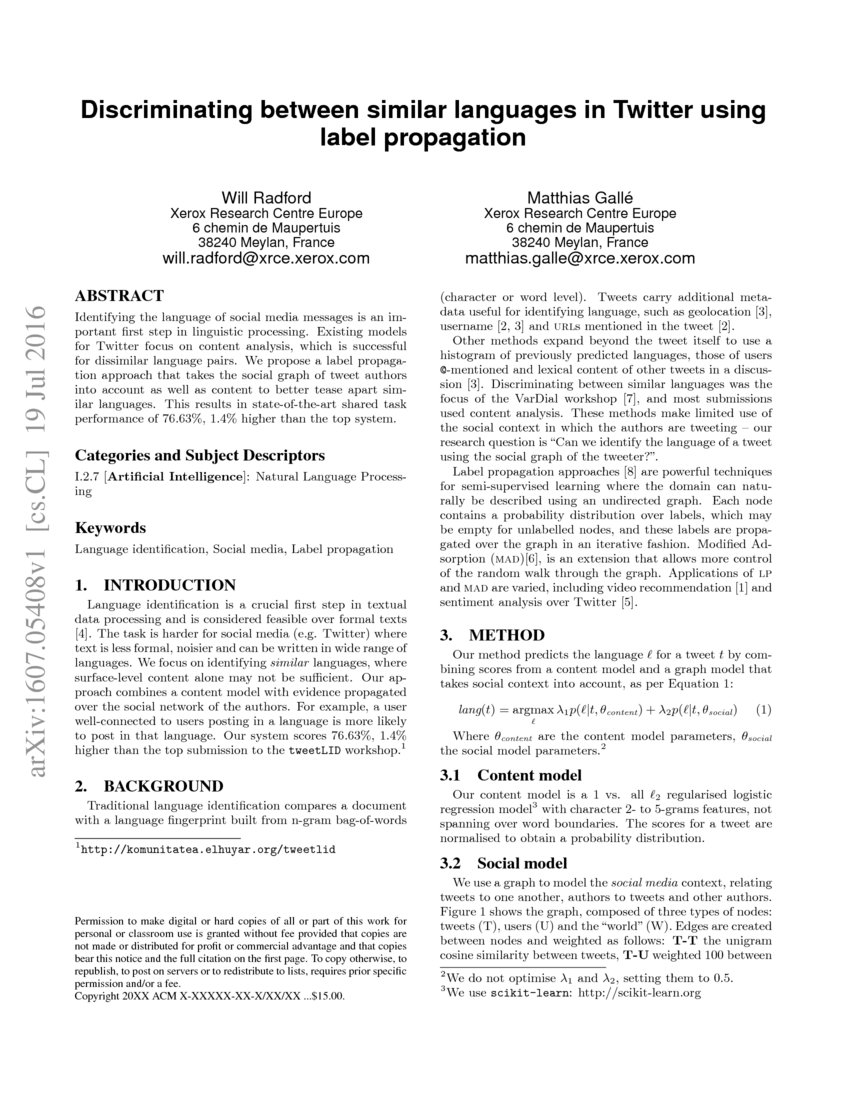 Discriminating between similar languages in Twitter using label propagation | DeepAI