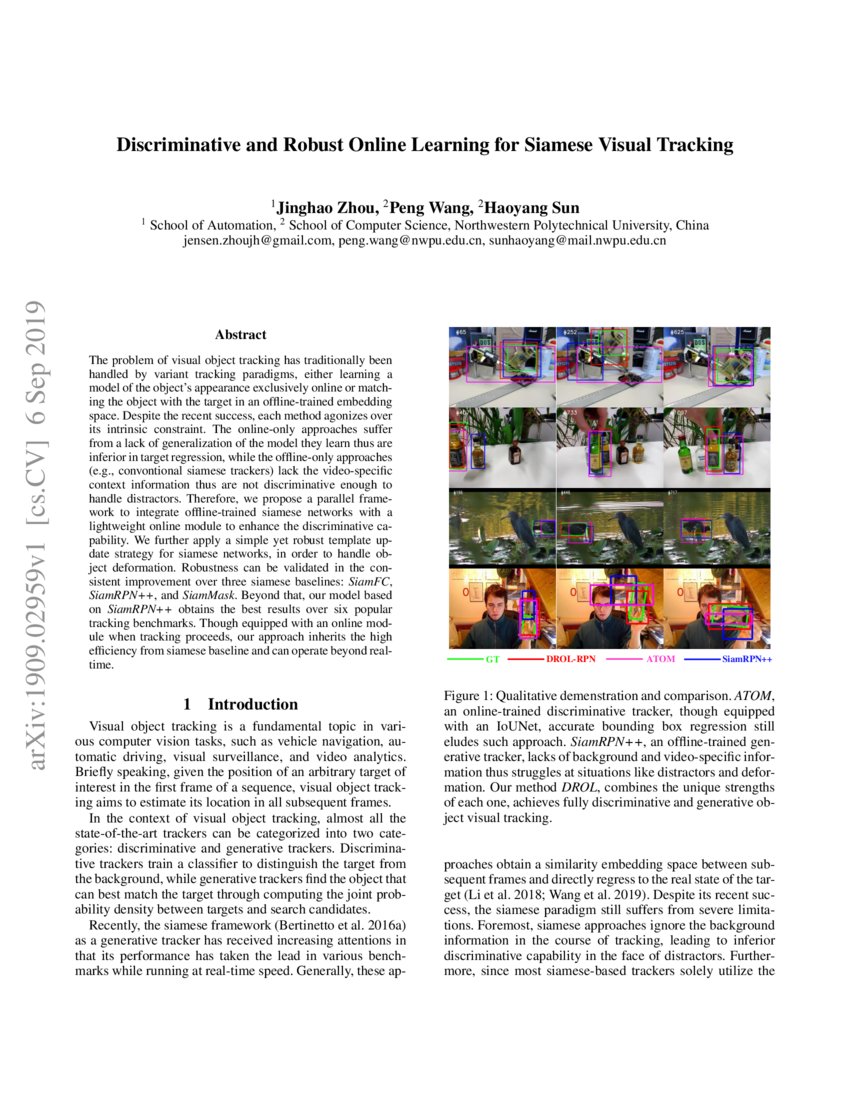 Discriminative and Robust Online Learning for Siamese Visual Tracking | DeepAI