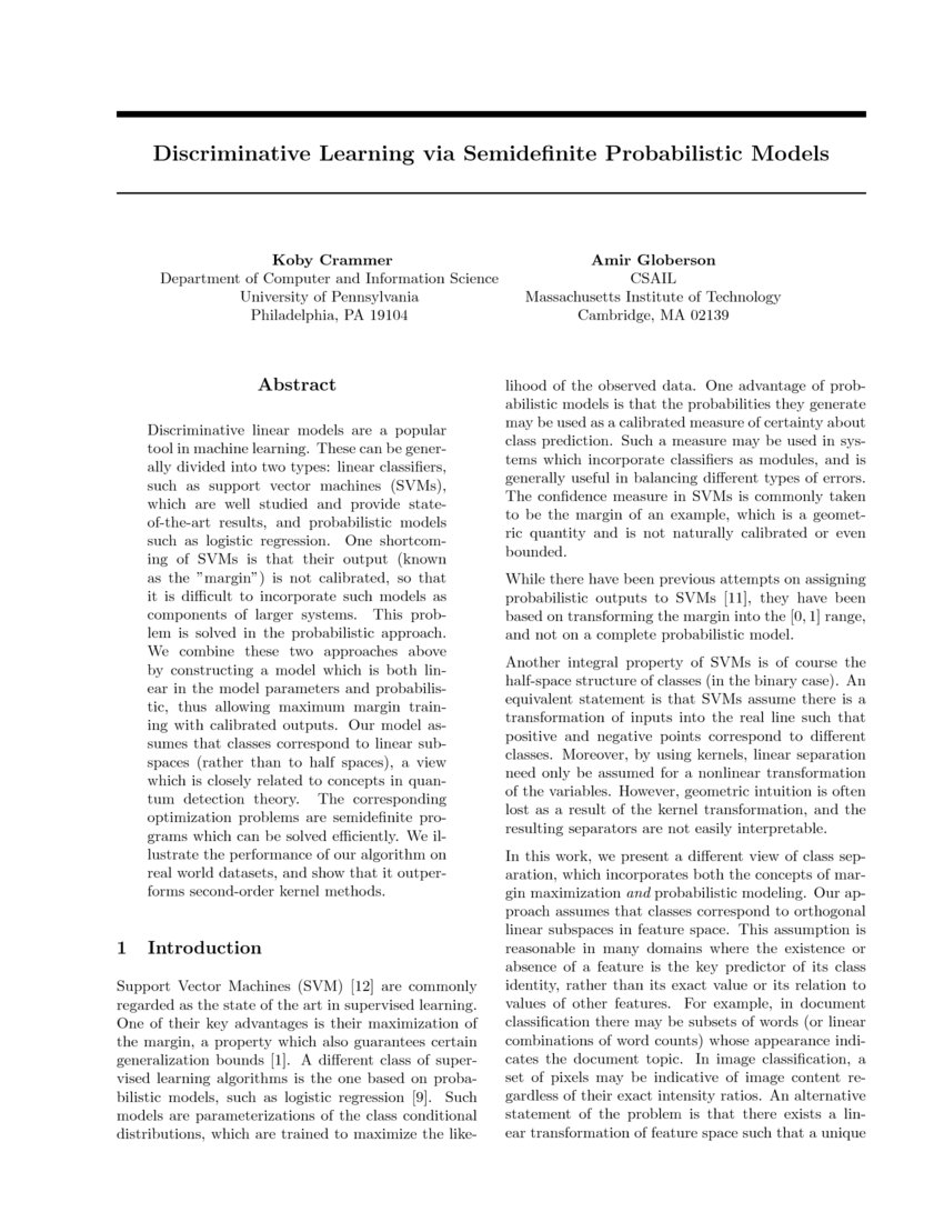 Discriminative Learning via Semidefinite Probabilistic Models | DeepAI