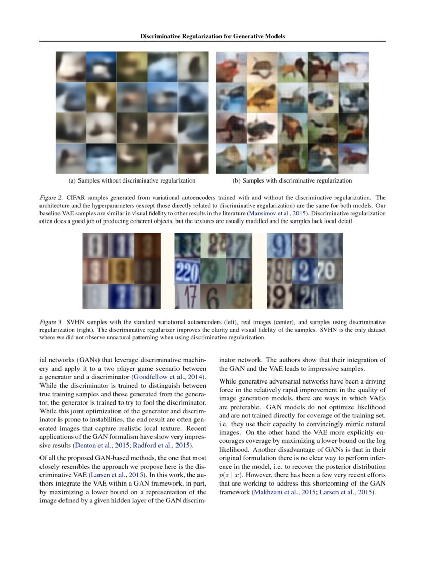 Discriminative Regularization for Generative Models | DeepAI