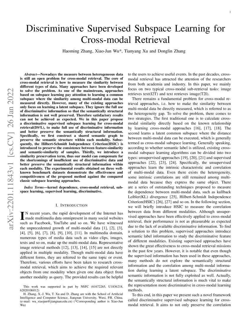 Discriminative Supervised Subspace Learning For Cross Modal Retrieval